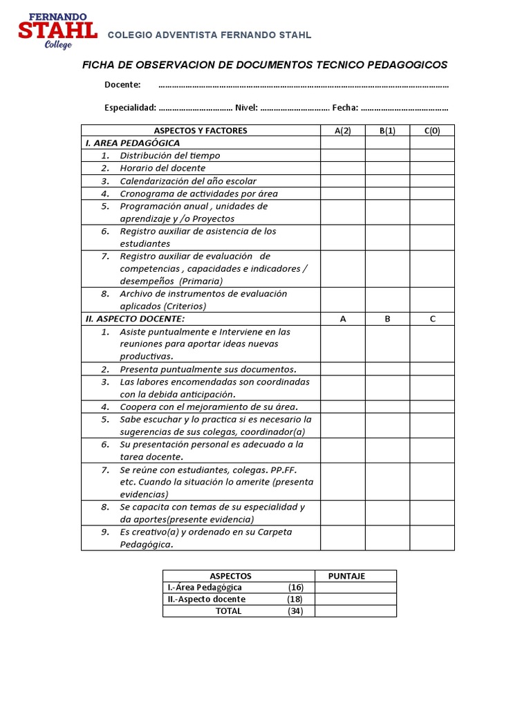 Ficha de Observacion Primaria | PDF | Plan de estudios | Aprendizaje