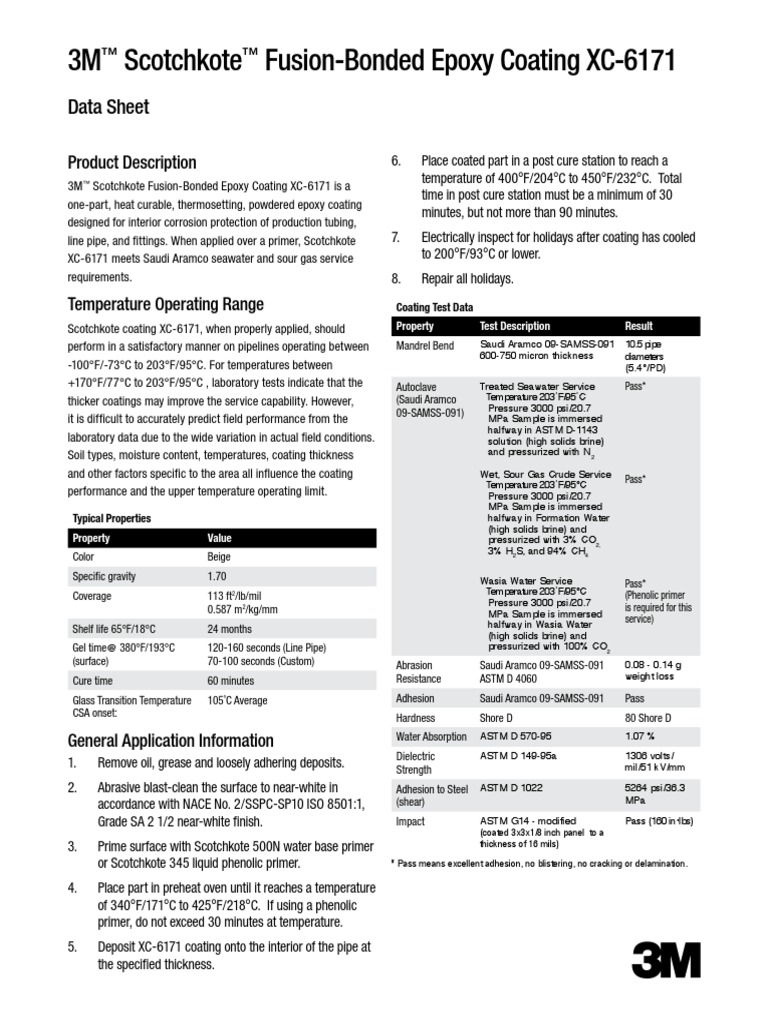 3M™ Scotchkote™ Fusion-Bonded Epoxy Coating XC-6171 | PDF