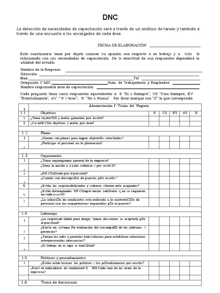La Detección de Necesidades de Capacitación Será A Través de Un Análisis de Tareas y También A ...