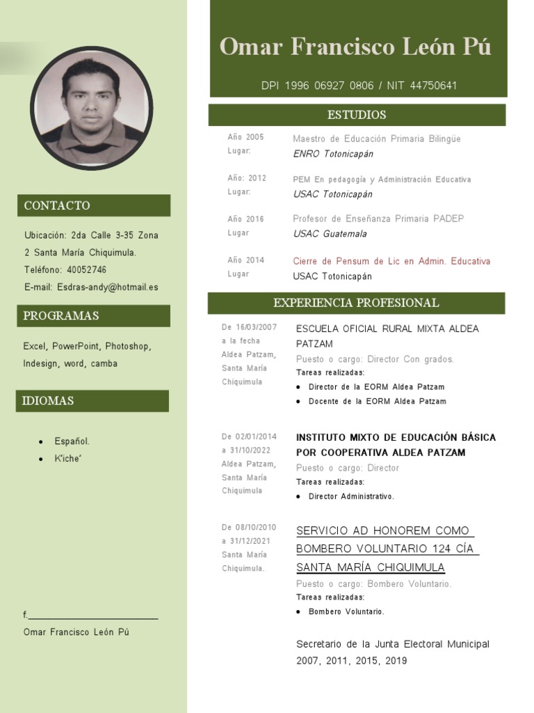 Hoja de Vida de Omar Leon | PDF