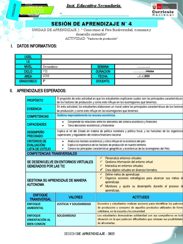 Sesion CCSS 3° Sec-Semana 04 Uni 2 | PDF