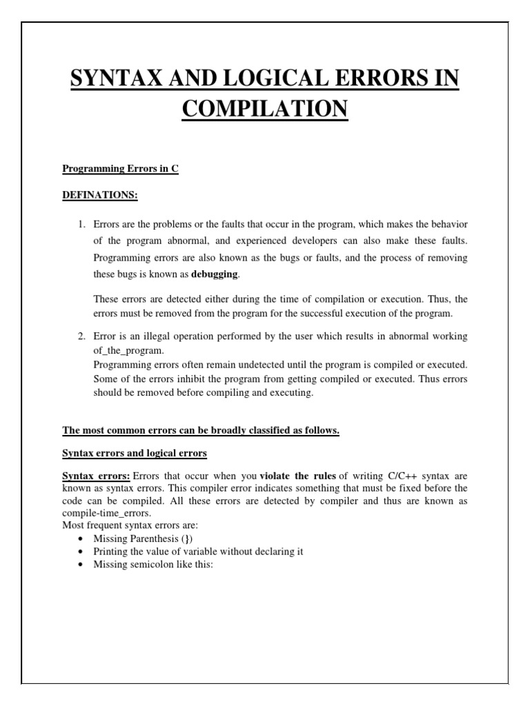SYNTAX AND LOGICAL ERRORS IN COMPILATION PDF | PDF | Computer Program | Programming