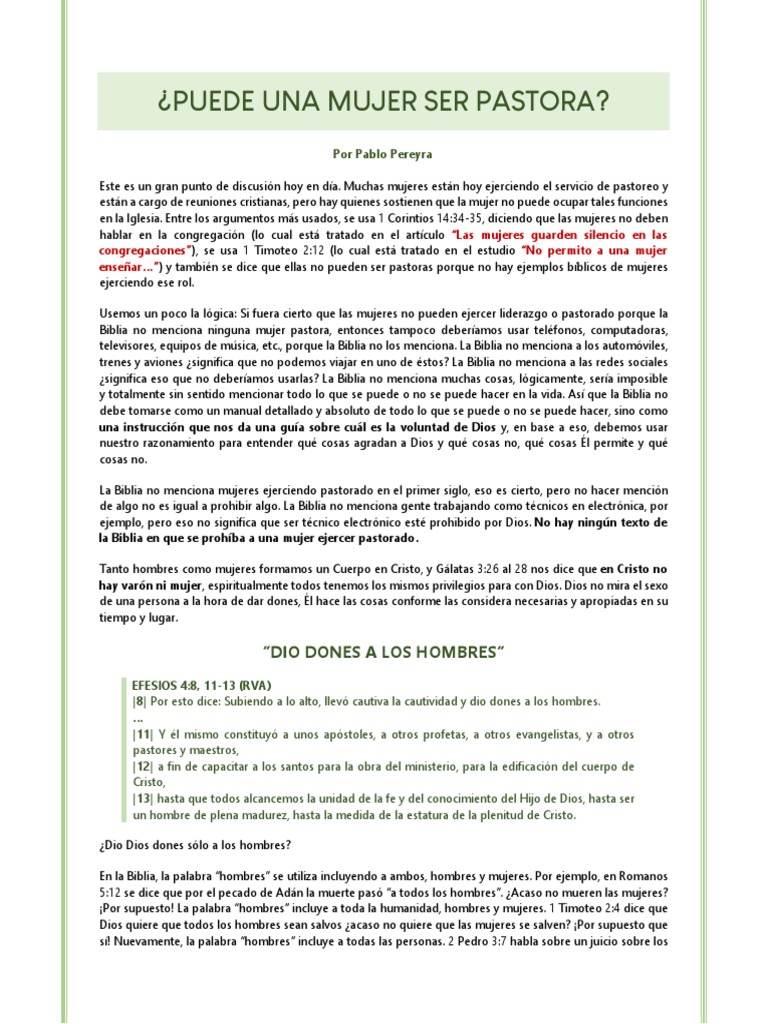 Puede Una Mujer Ser Pastora | PDF
