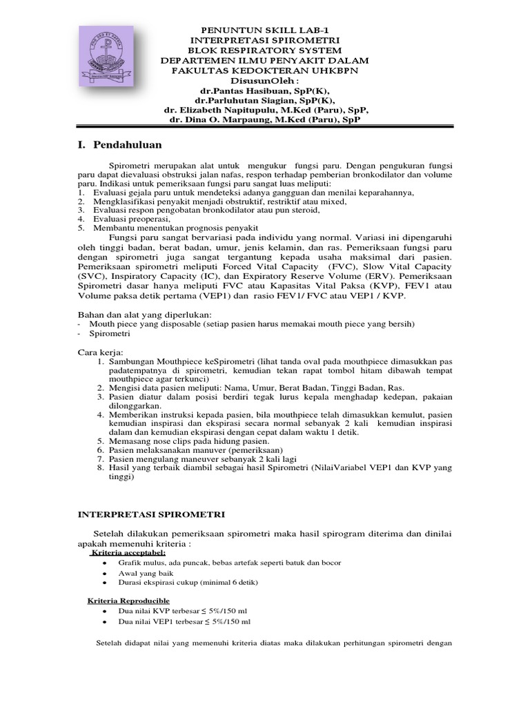 skill lab interpretasi spirometri | PDF