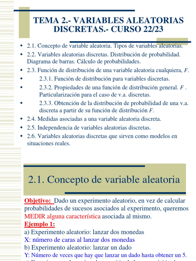Teoria Tema 2 Variables Discretas 2022 - 2023 | Download grátis PDF | Variable aleatoria ...