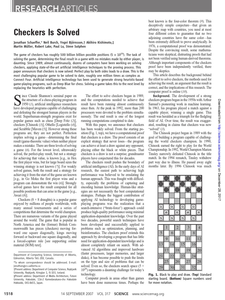 Checkers Is Solved | PDF | Artificial Intelligence | Intelligence (AI) & Semantics