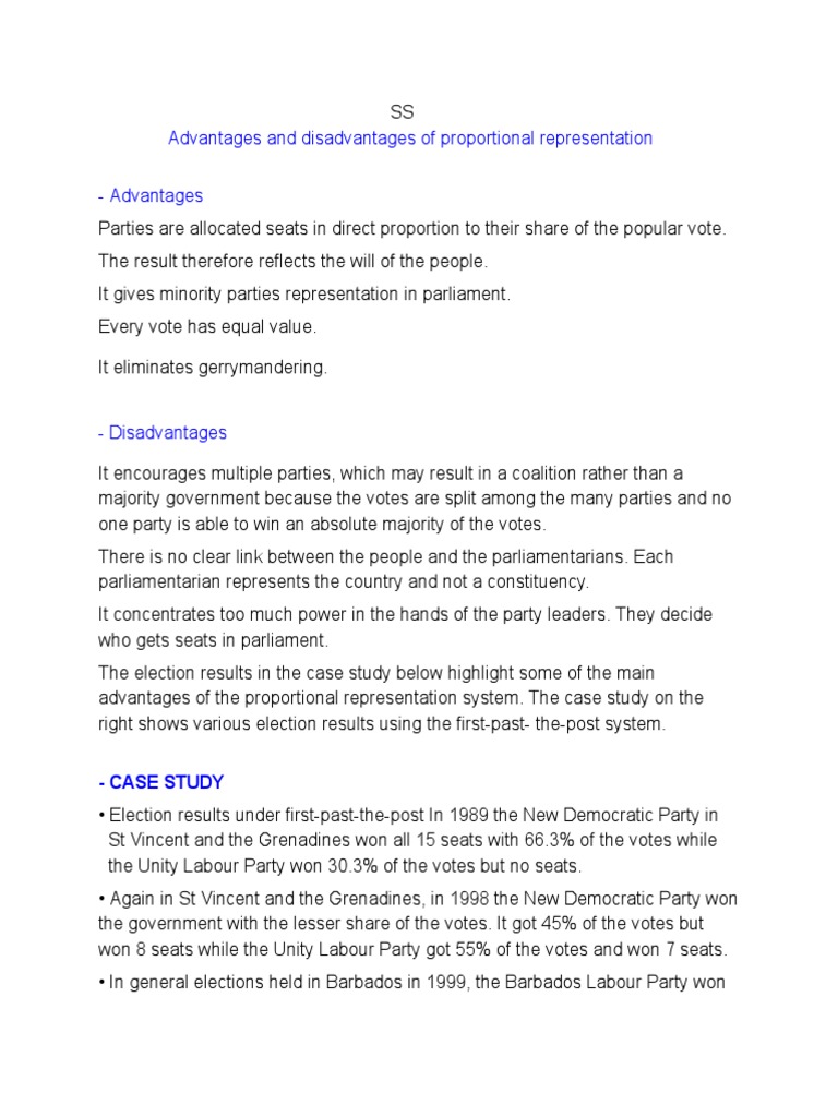 Proportional Representation Pros & Cons | PDF