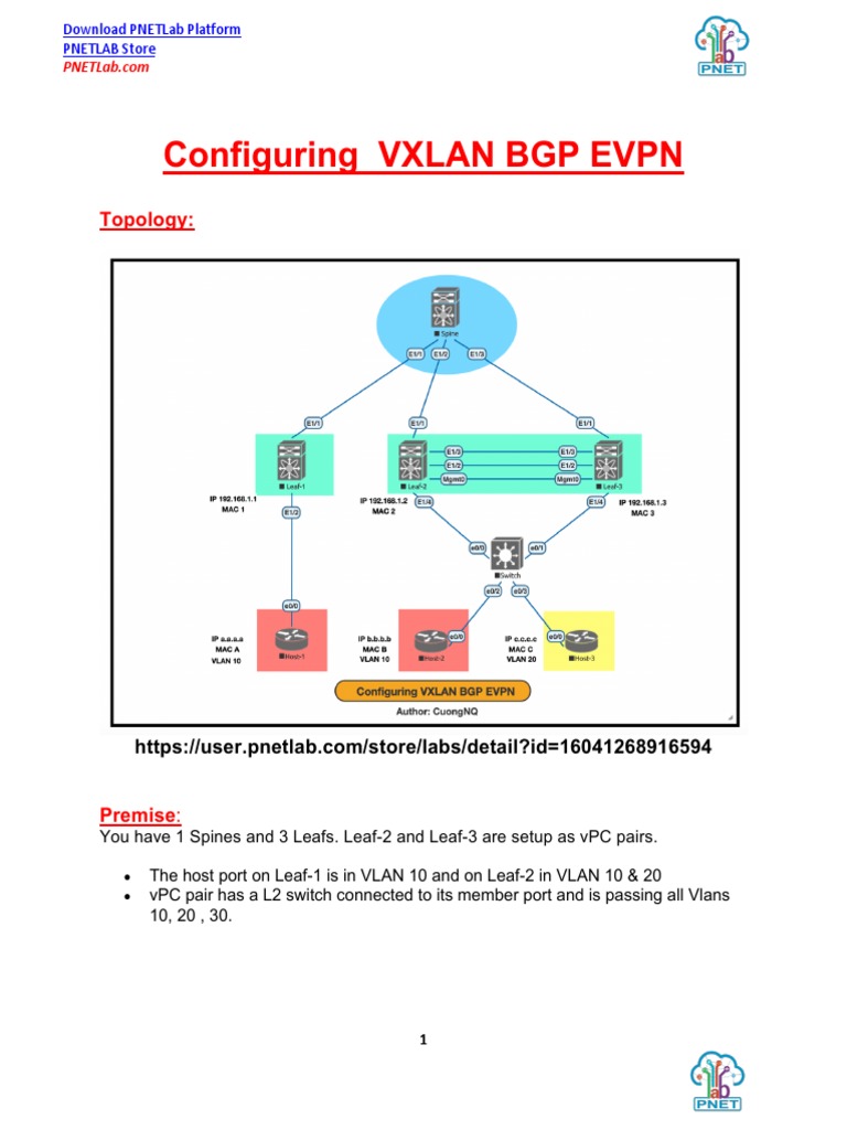 Configuring VXLAN BGP EVPN Lab Guide | PDF | Ip Address | Internet
