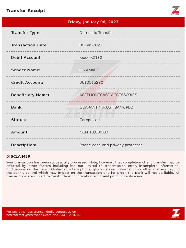 Transfer Receipt 113356498 | PDF