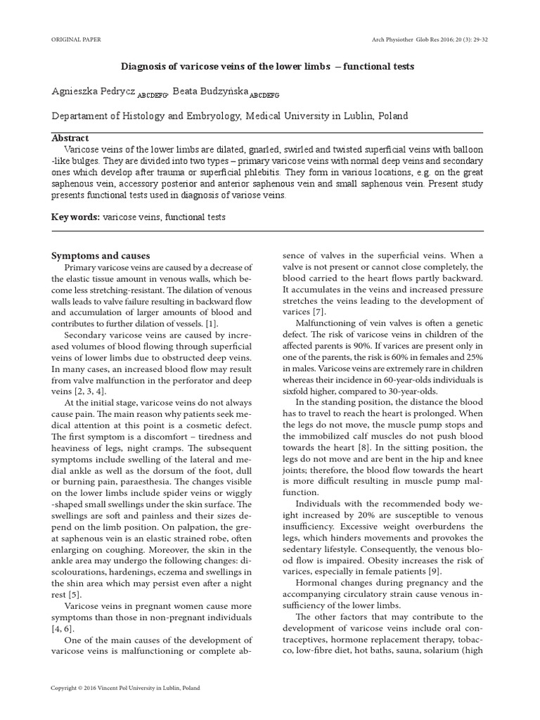 Diagnosis of Varicose Veins of The Lower Limbs - Functional Tests | PDF