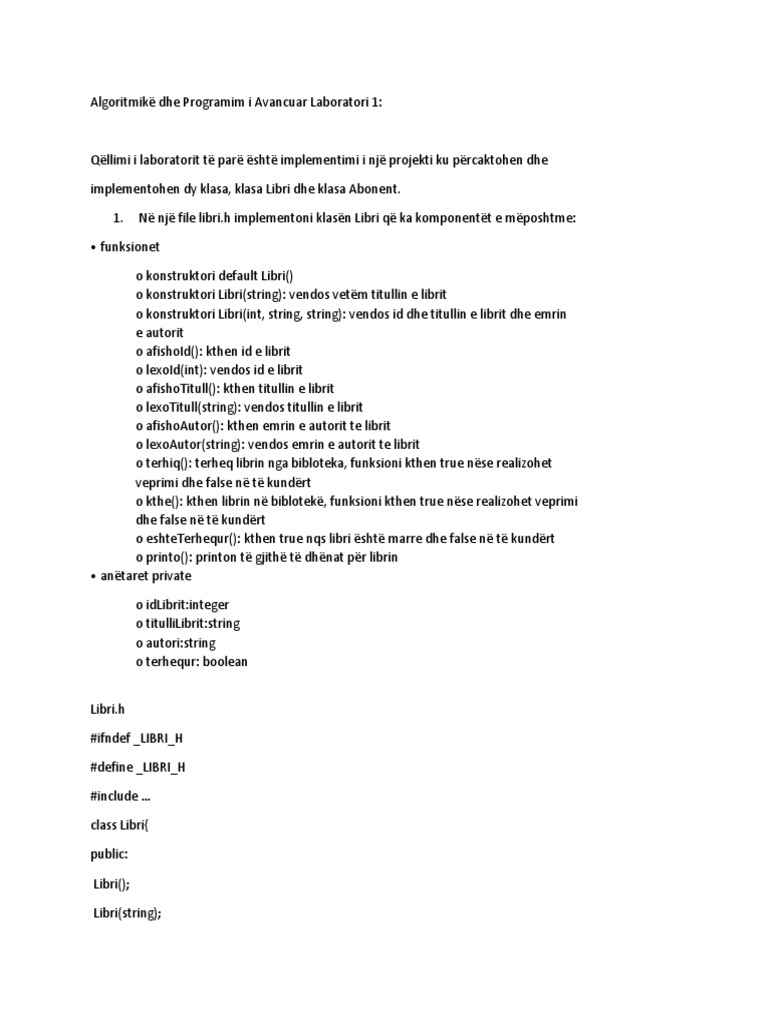 Algoritmikë Dhe Programim I Avancuar Laboratori 1 | PDF