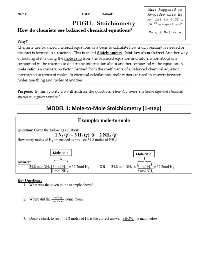 POGIL Stoichiometry Sheets | PDF