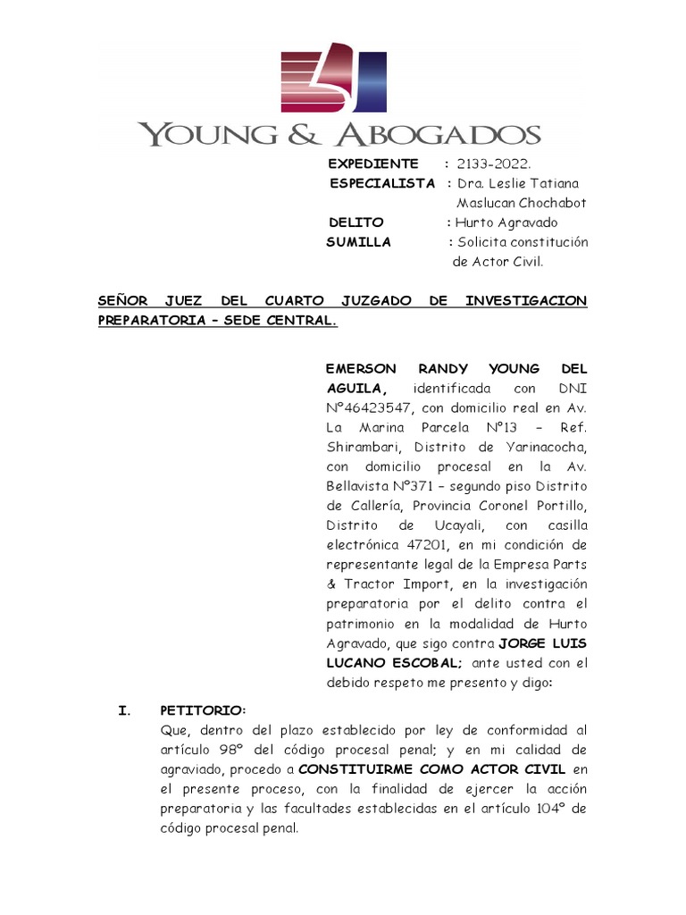 Actor Civil RANDY YOUNG | PDF | Robo | Derecho penal