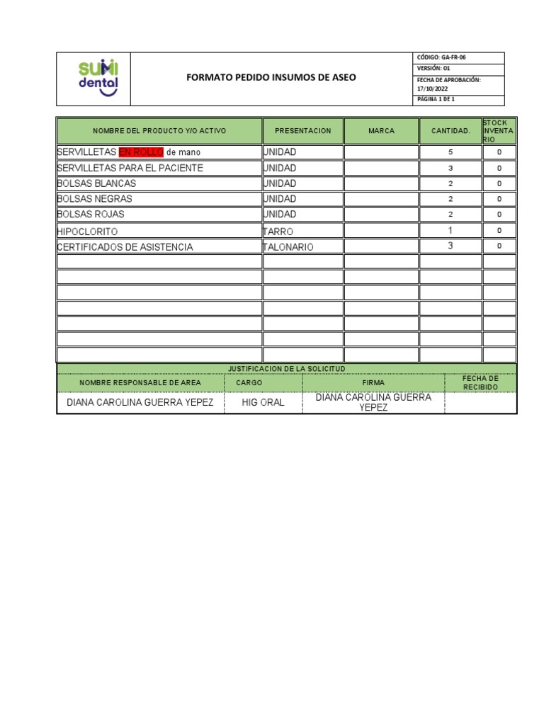 FORMATO ASEO 2023 Abril | PDF