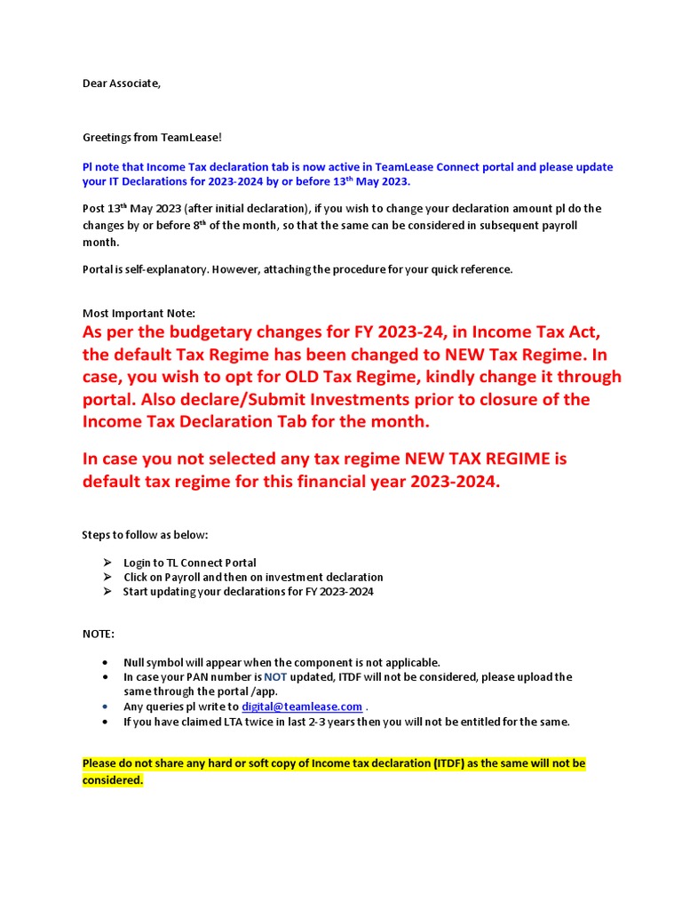 Update Your IT Declaration by May 13 | PDF | Taxes | Payroll Tax