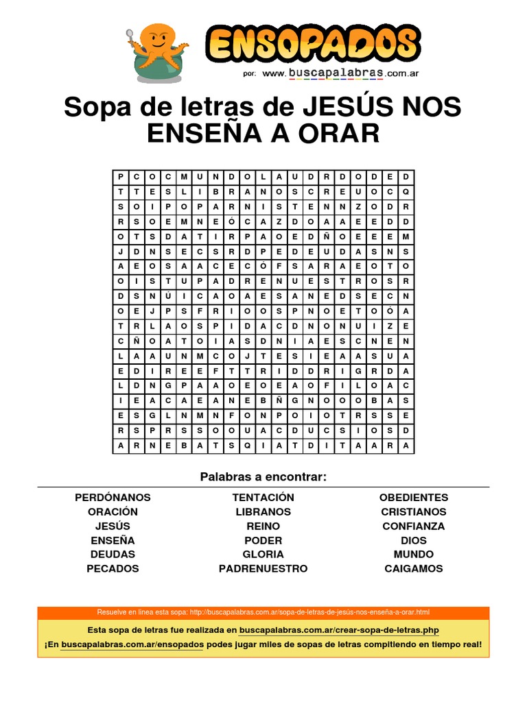 Sopa de Letras de Jesús Nos Enseña a Orar | PDF