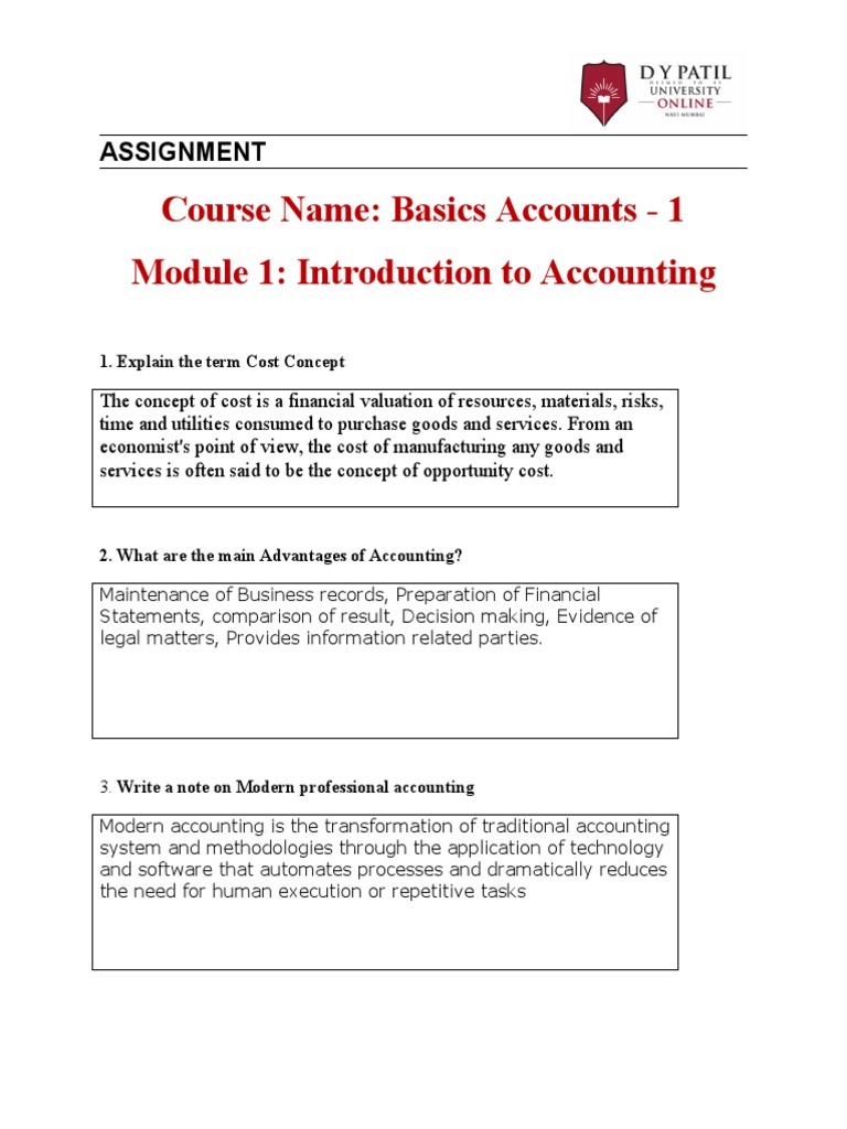 Assignment Module 1 Introduction To Accounting | PDF Assignment Module 1 Introduction To Accounting | PDF