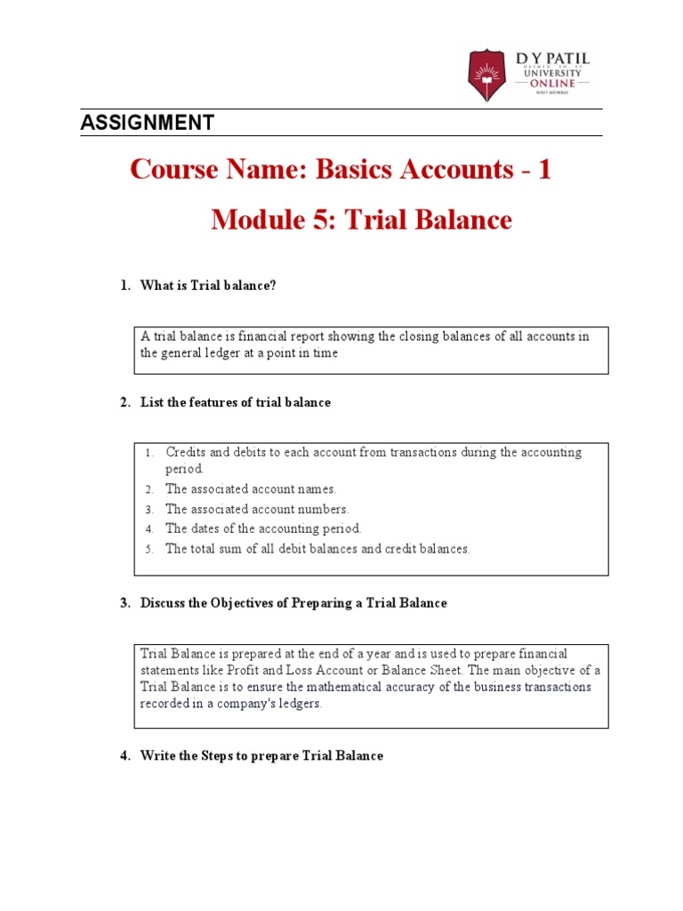 Objectives of Trial Balance Explained | PDF | Career & Growth | Finance ...