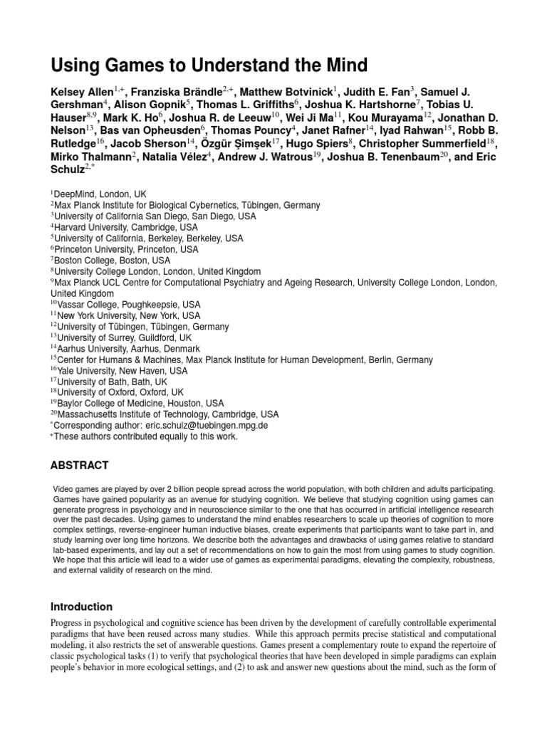Using Games To Understand The Mind-1 | PDF | Cognitive Science | Experiment