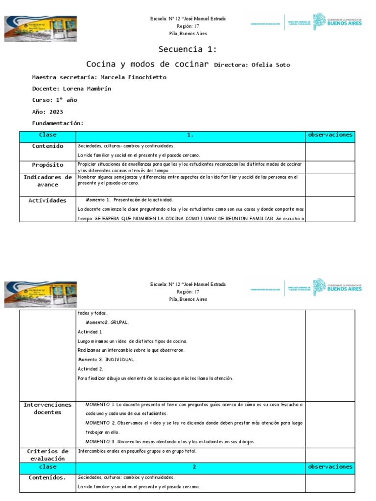 Secuencia 1 Cocina. | PDF