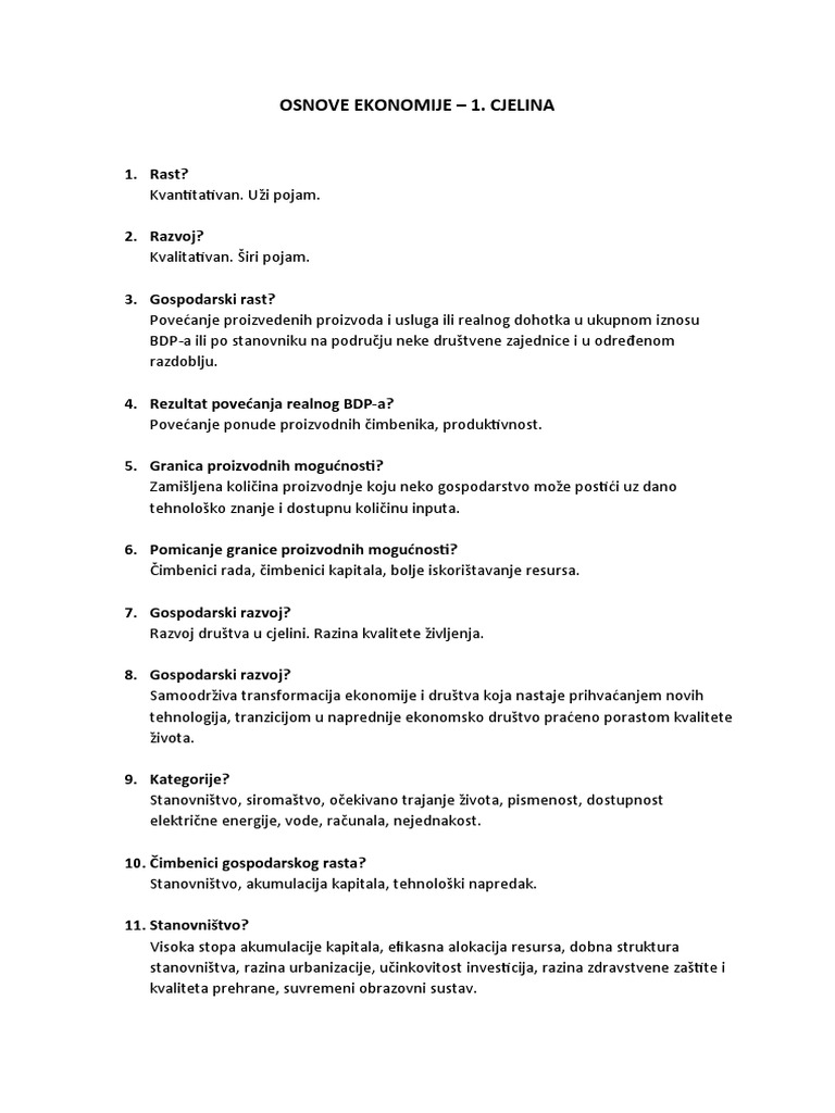 Osnove Ekonomije - 1. Cjelina | PDF