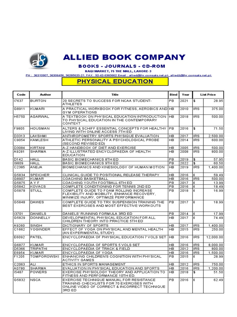 Physical Education Book List | PDF
