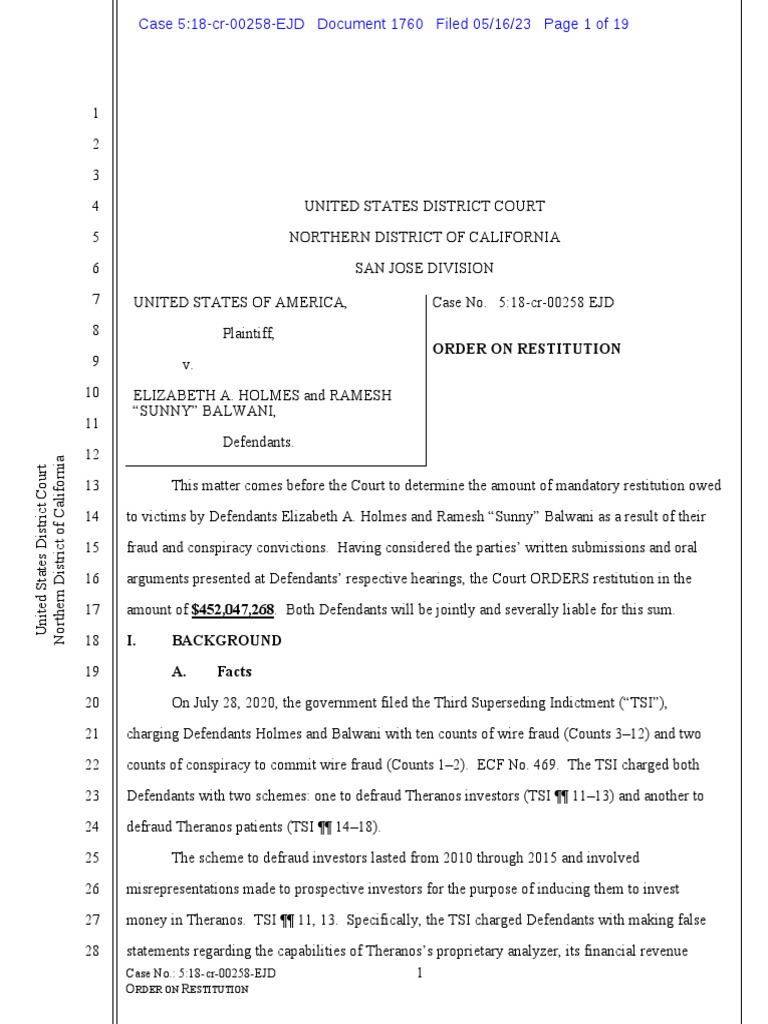 Order on Restitution for Defendants | PDF