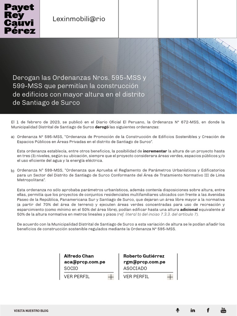 Derogan Las Ordenanzas Nros. 595 MSS y 599 MSS Que Permitian La Construccion de Edificios Con ...