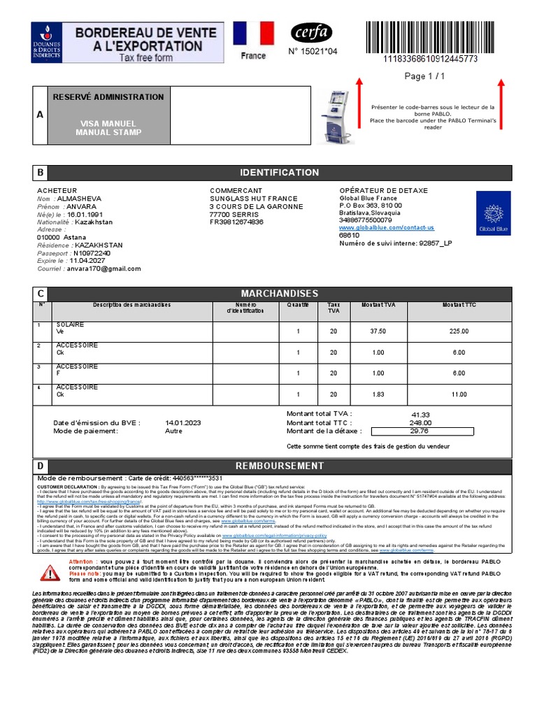 Print Tax-Free Form | PDF
