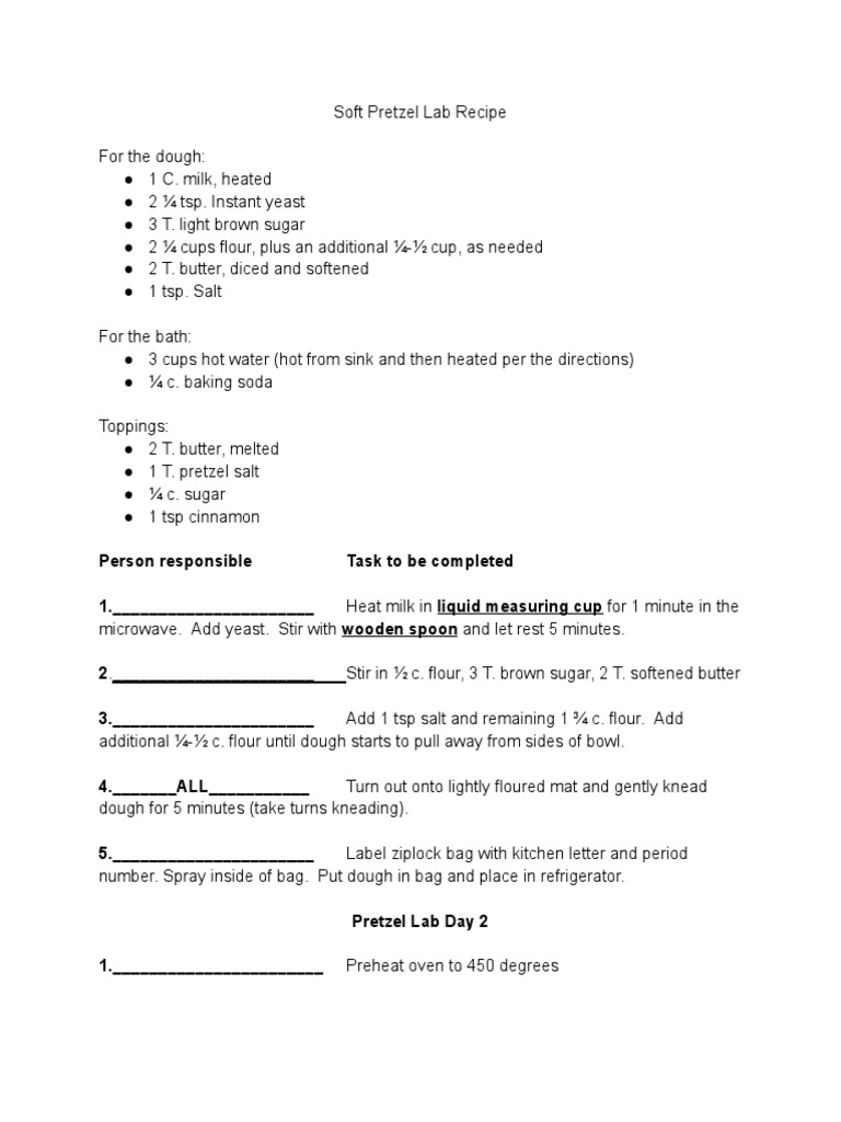 Soft Pretzel Lab Recipe | PDF