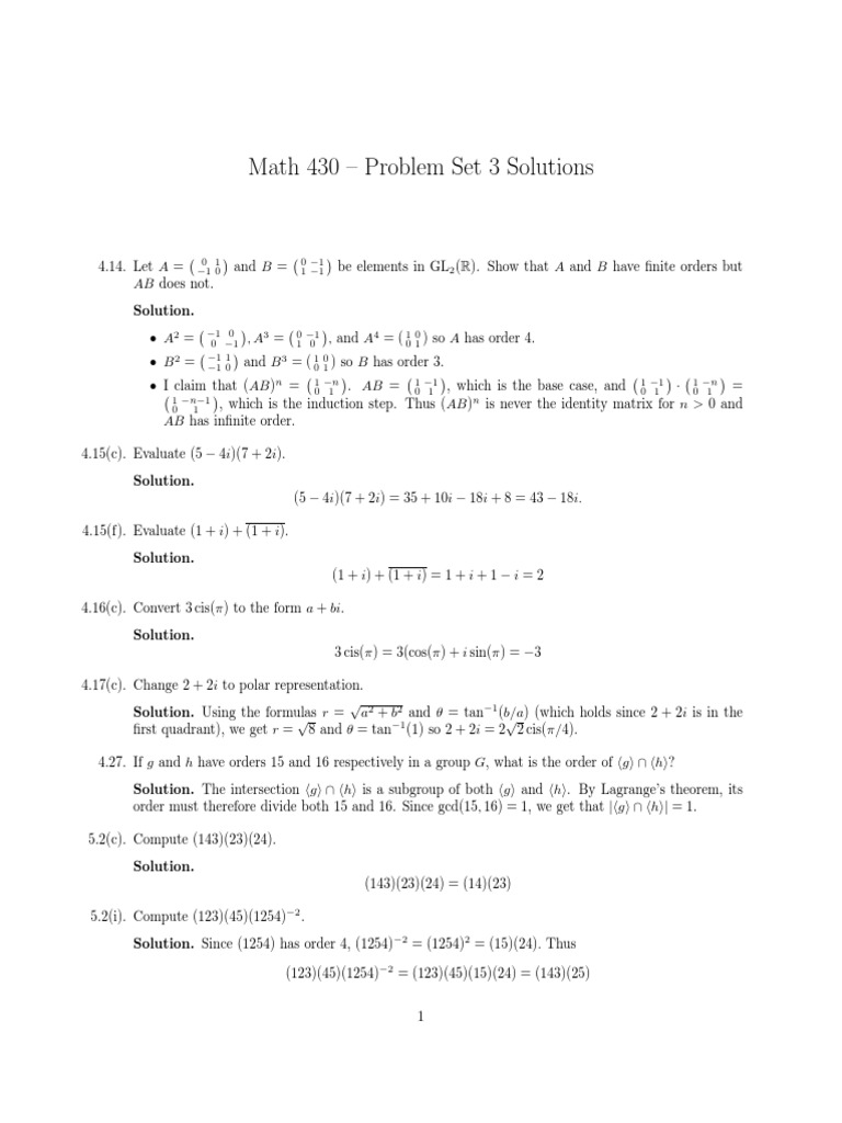 Math 430 Problem Set 3 Solutions | PDF | Permutation | Geometry