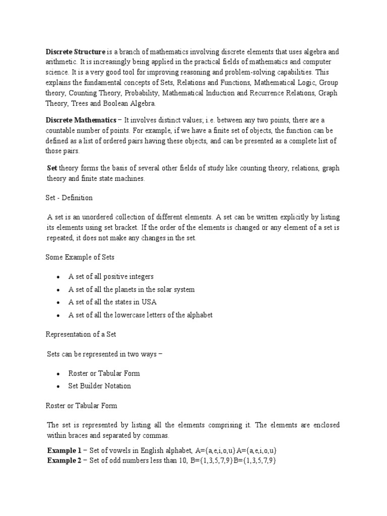 Discrete Structure | PDF | Set (Mathematics) | Discrete Mathematics