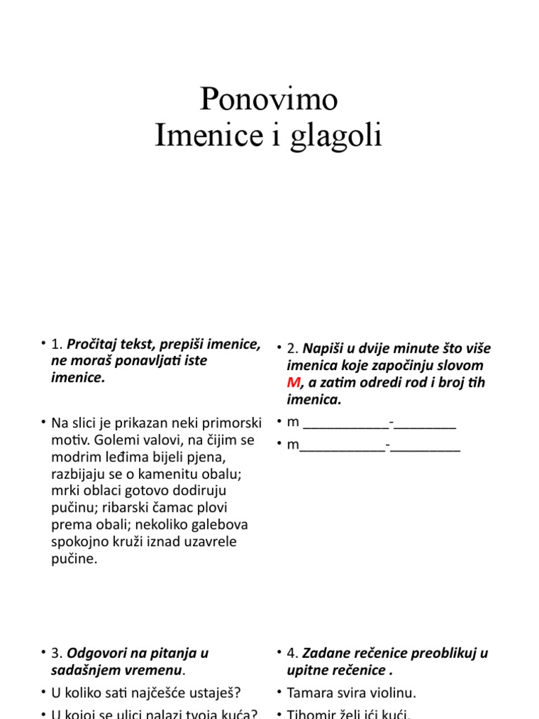 HJ Imenice I Glagoli Vježba | PDF