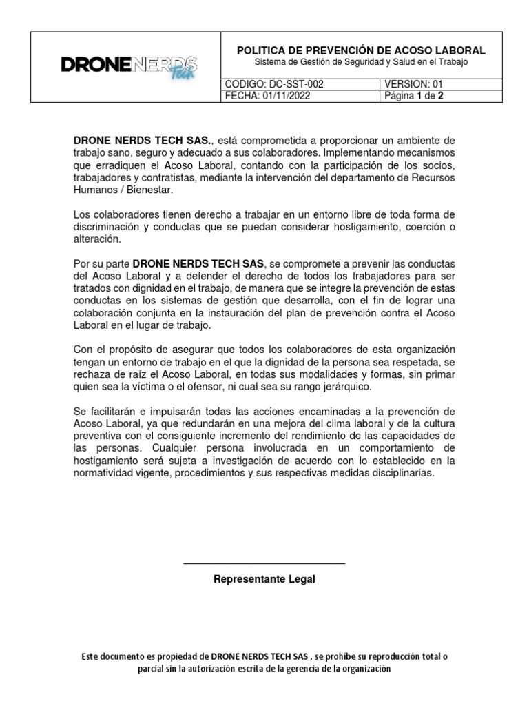Dc Sst 002 Politica De Prevencion Acoso Laboral Pdf
