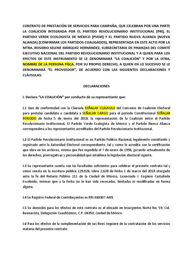 Contrato Prestacion Servicios Proveedor | PDF | Cheque | México
