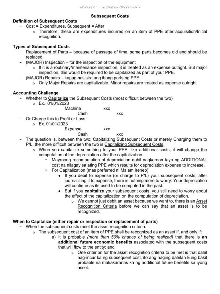 IntAcc 3 - Subsequent Costs | PDF