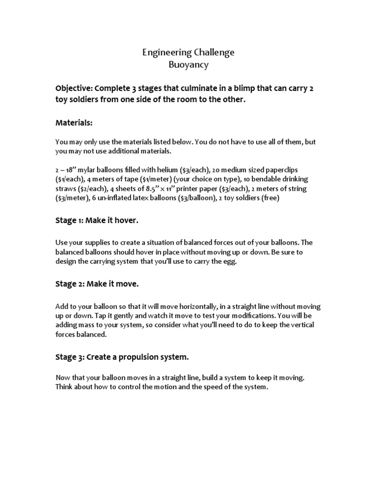Engineering Challenge 1 - Buoyancy | PDF | Home & Garden