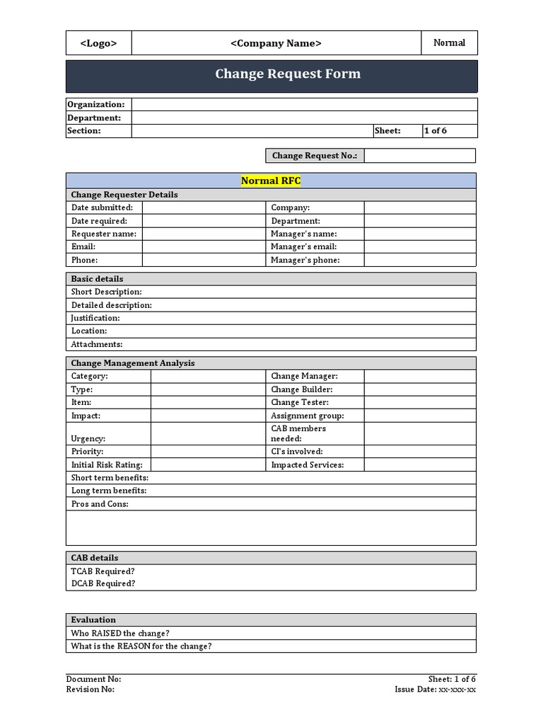 ITIL Change Request Form | PDF | Risk | Risk Management ITIL Change Request Form | PDF | Risk | Risk Management
