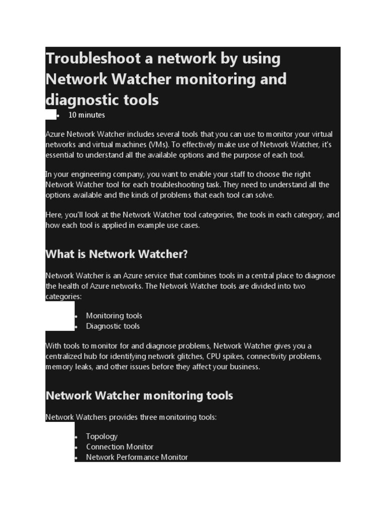 Monitor and Troubleshoot Your End-To-End Azure Network Infrastructure by Using Network ...