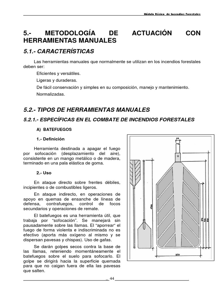 Herramientas manuales para el combate de incendios forestales | PDF | Fuego fatuo | Incendios