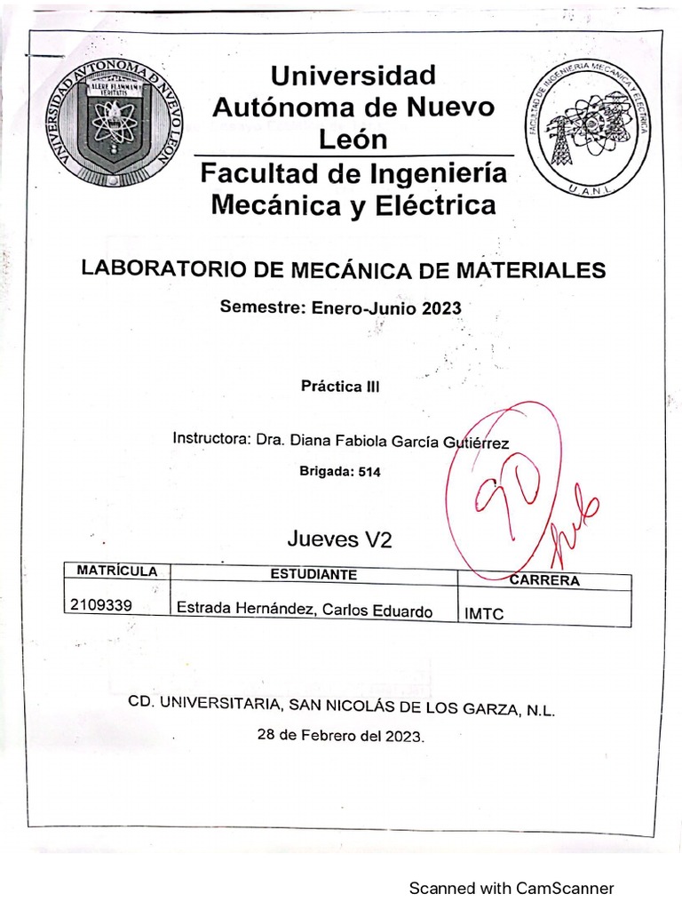 Práctica 3 Laboratorio Mec. de Materiales | PDF