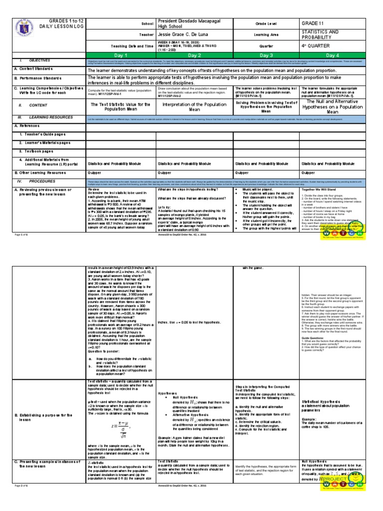 DLL Week 3 - Stat and Proba Q3 | PDF | Statistical Hypothesis Testing ...