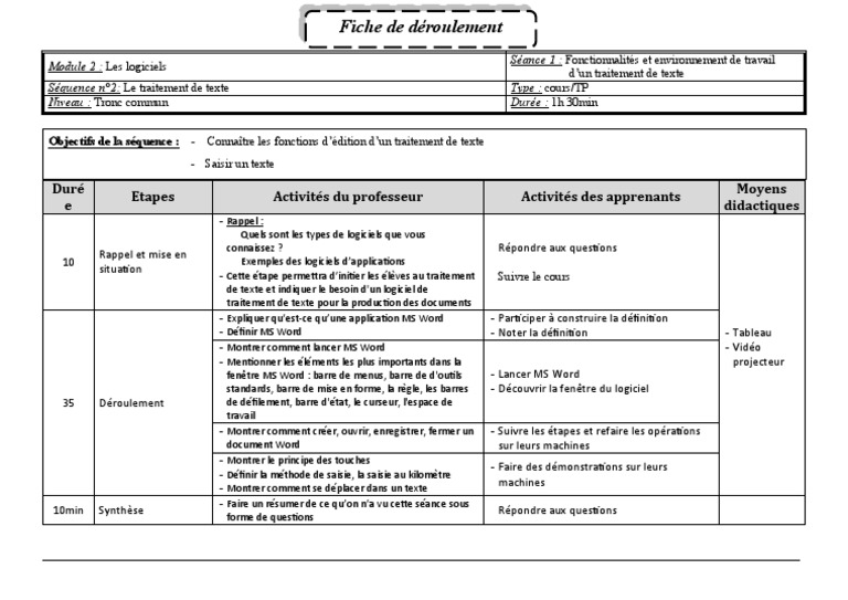 Fiche M2 Chapitre 2 Seance 1 | PDF | Microsoft Word | Logiciel