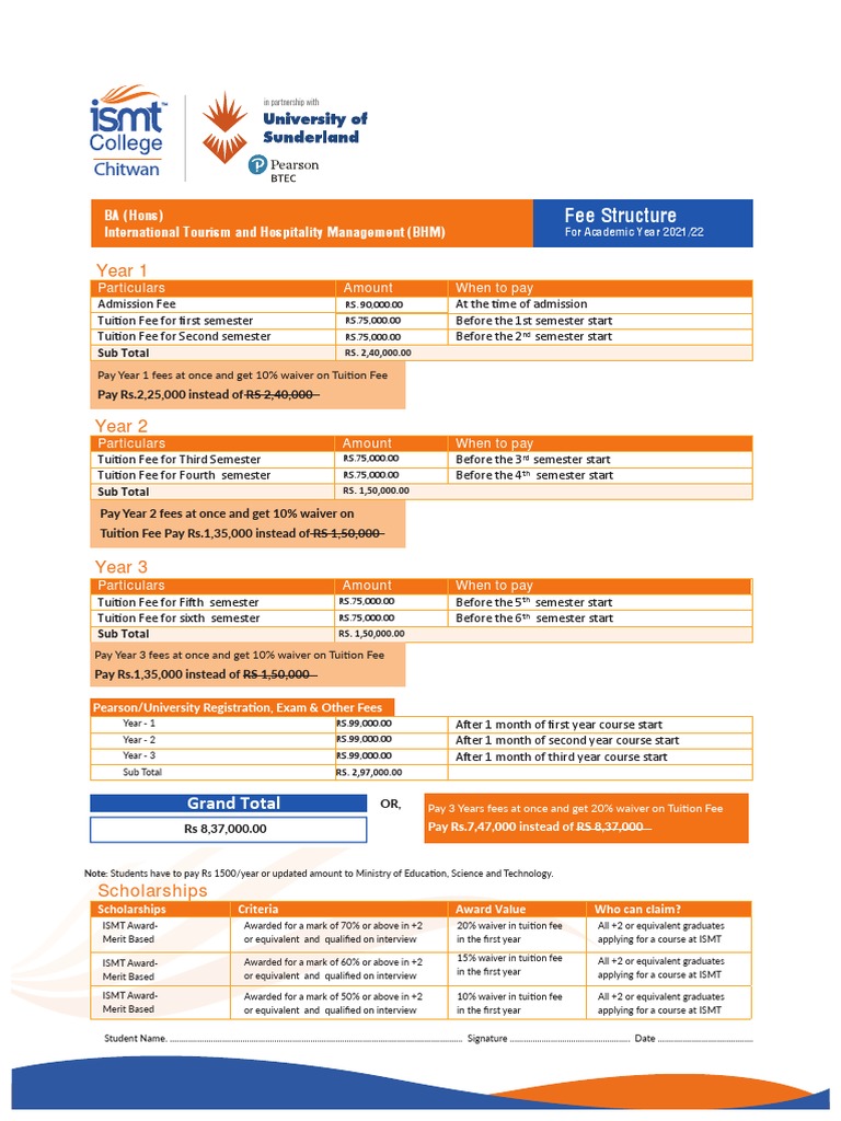 Ismt Chitwan Fee Structure | PDF