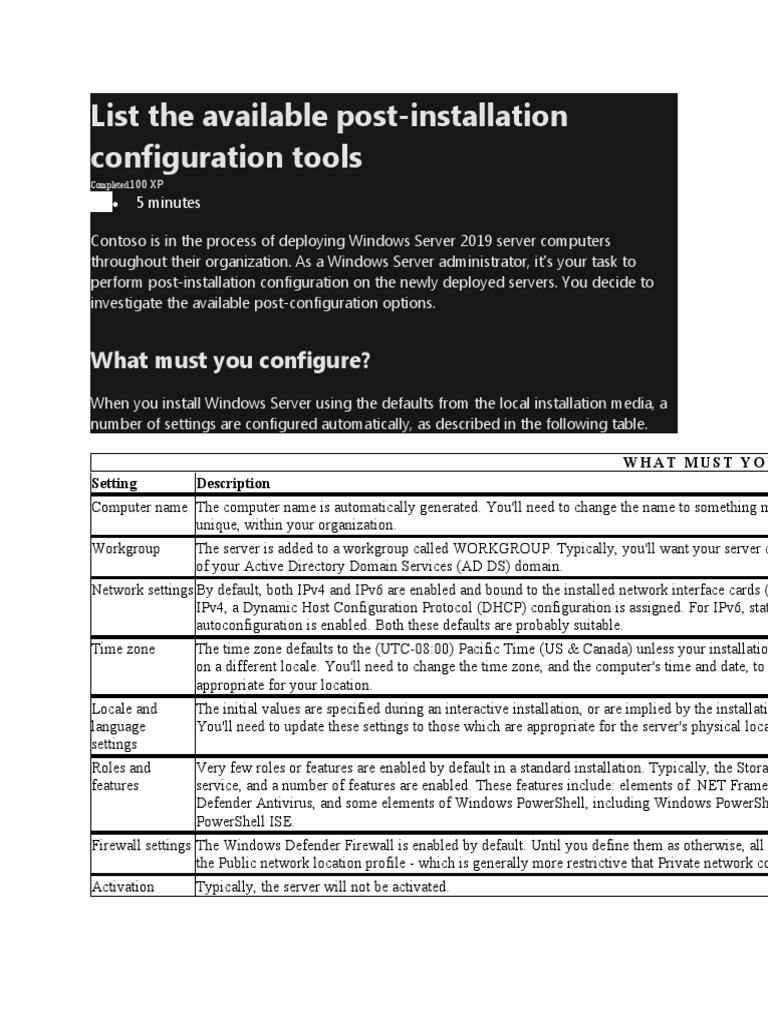 Perform Post-Installation Configuration of Windows Server | PDF | Installation (Computer ...