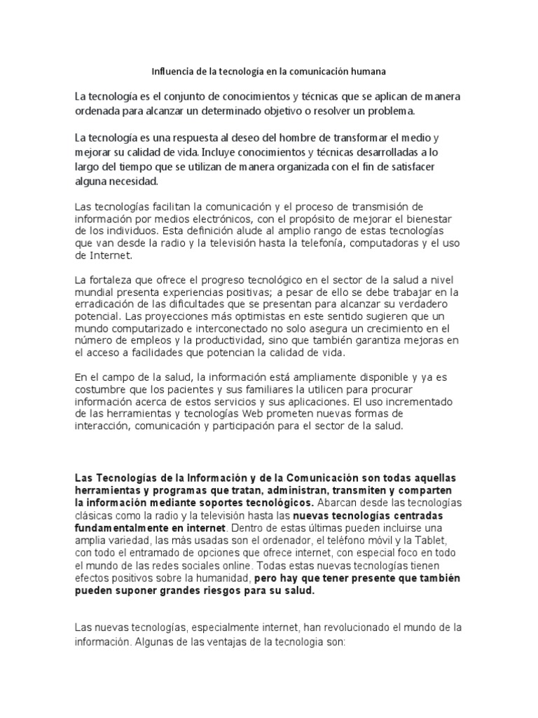 Influencia de La Tecnología en La Comunicación Humana | Descargar ...