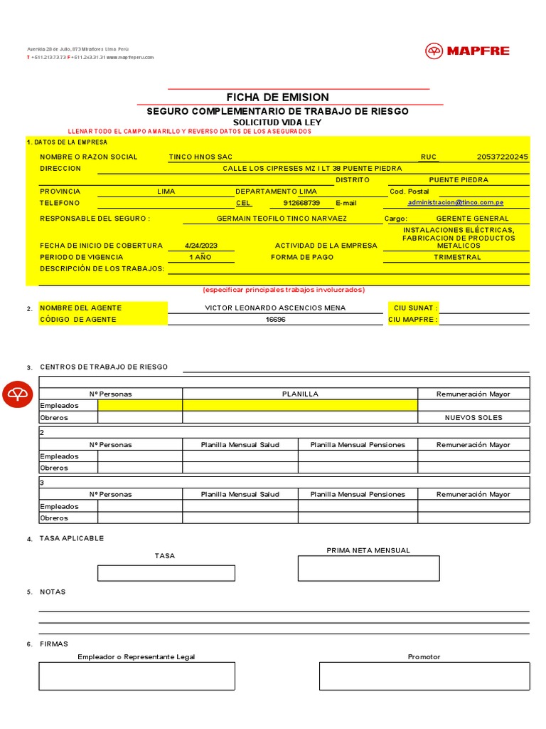 Solicitud Seguro Complementario Riesgo | PDF