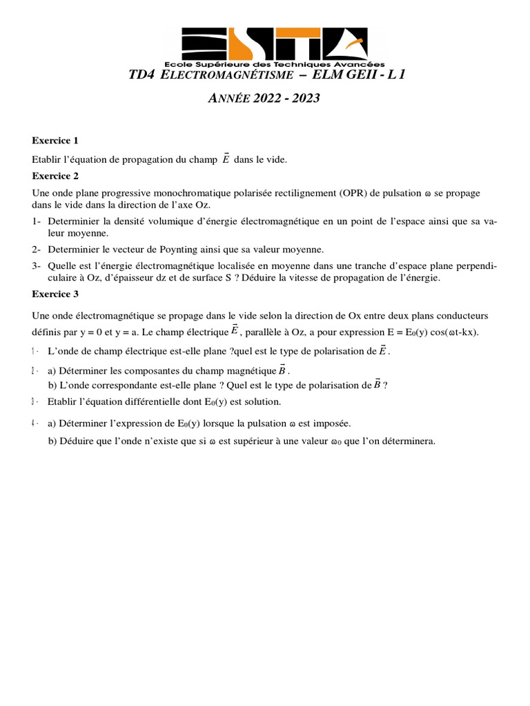 TD4 Electromagnétisme ESTA | PDF