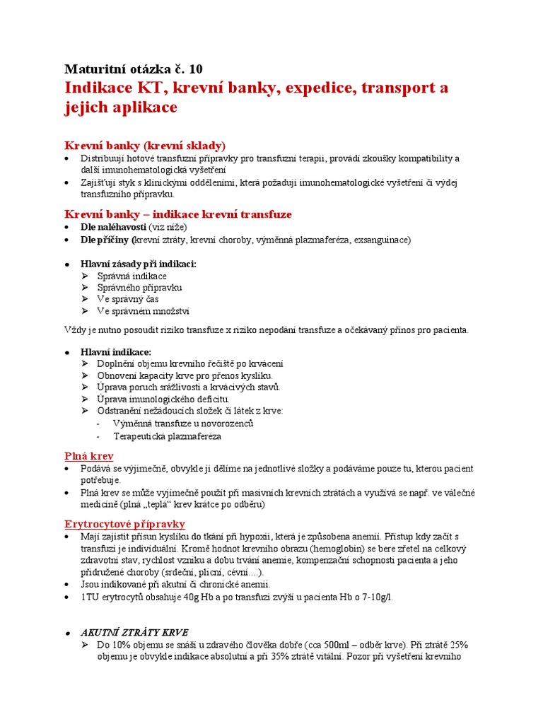 Indikace a krevní banky; zpracování TP | PDF