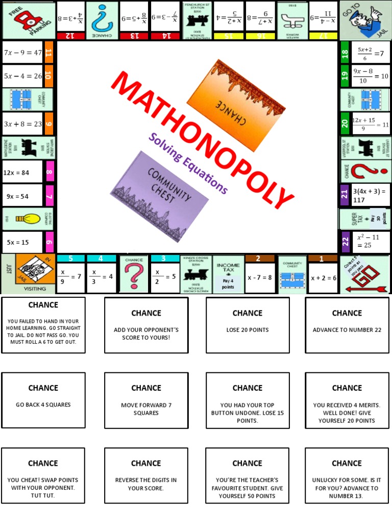 Solving Equations Monopoly Board | PDF